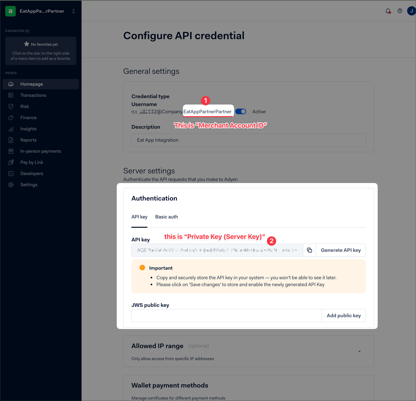 How to configure eat app to take online payments with Adyen